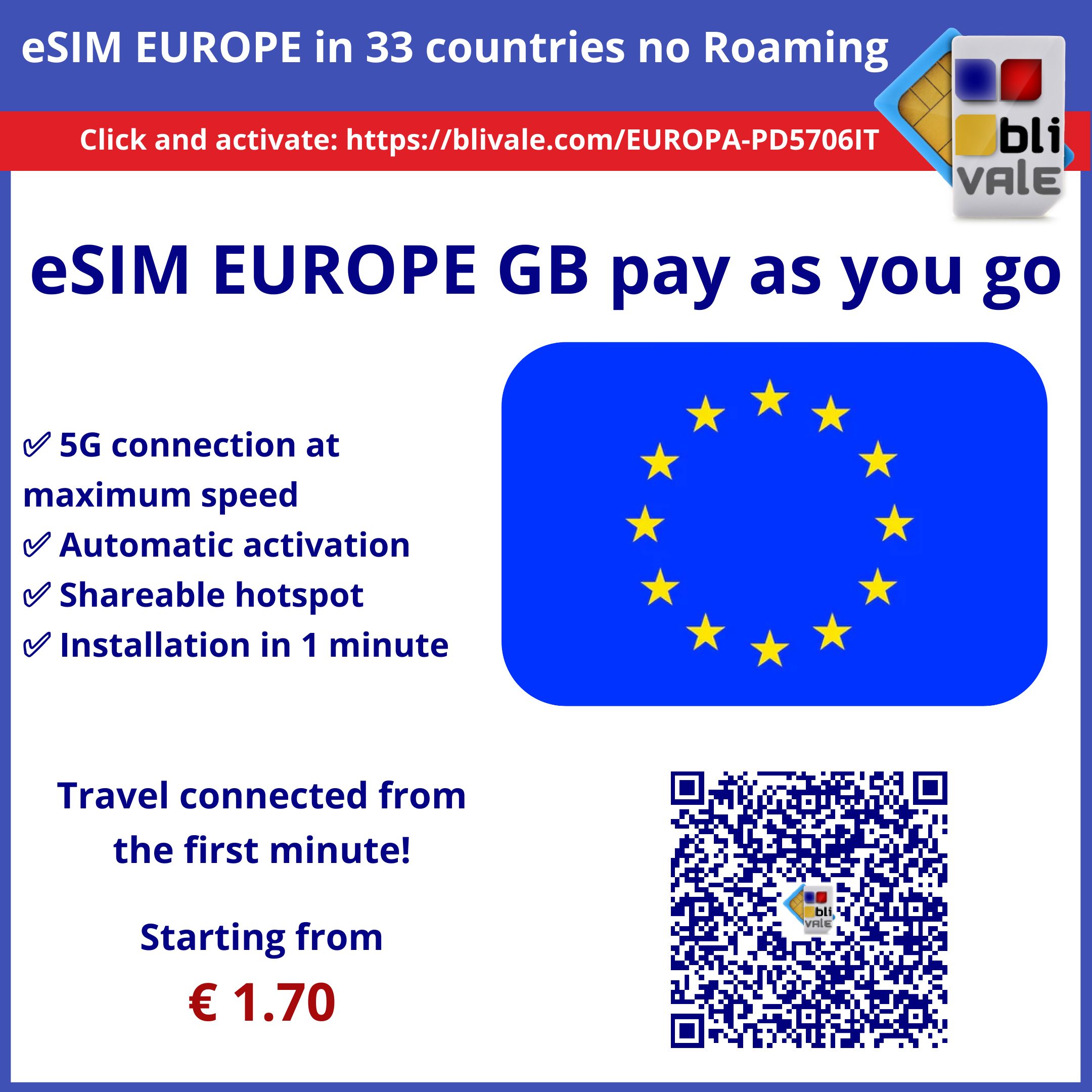 eSIM EUROPE in 33 countries no Roaming