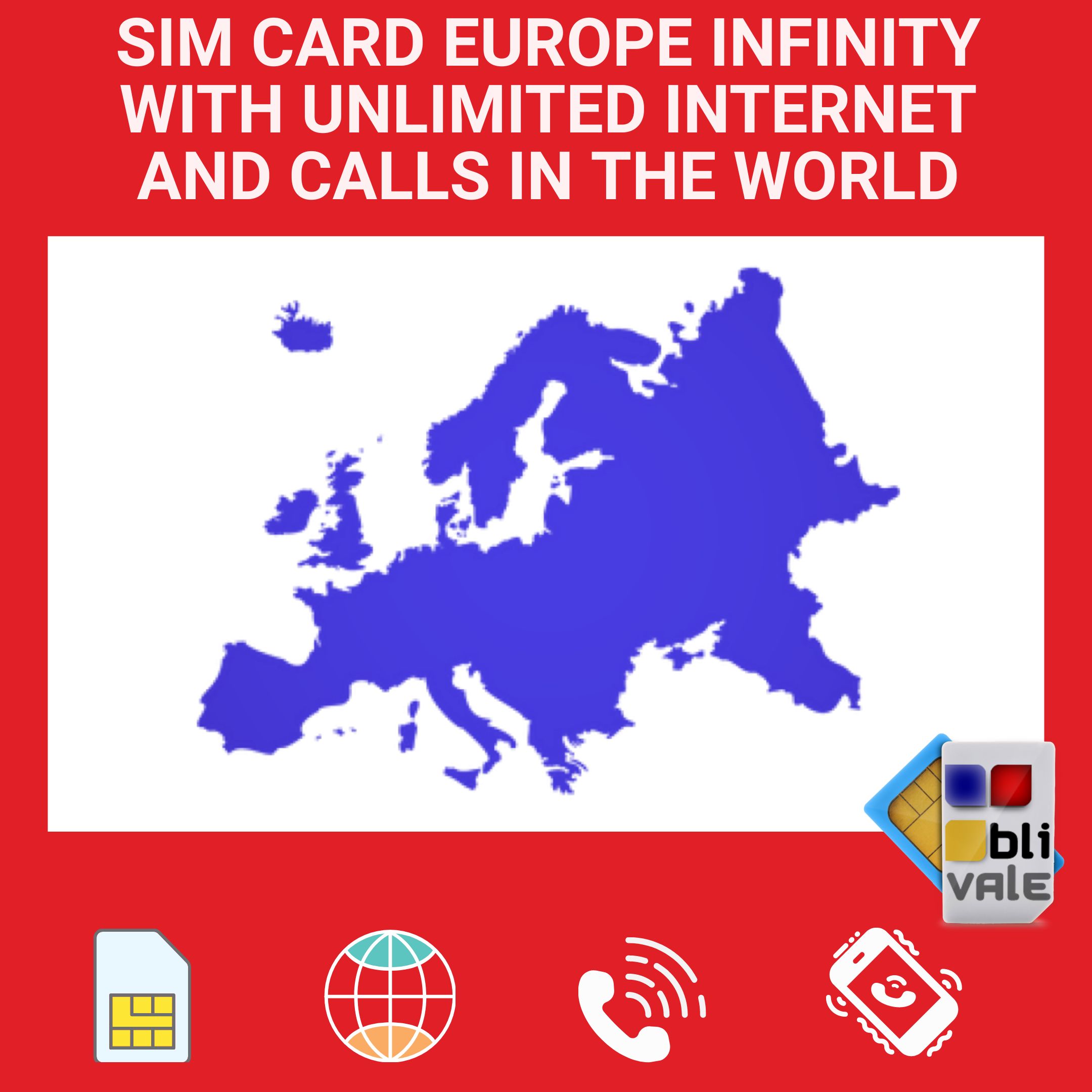 BLIVALE SIM Card Infinity Europe 5G con Internet e chiamate illimitate