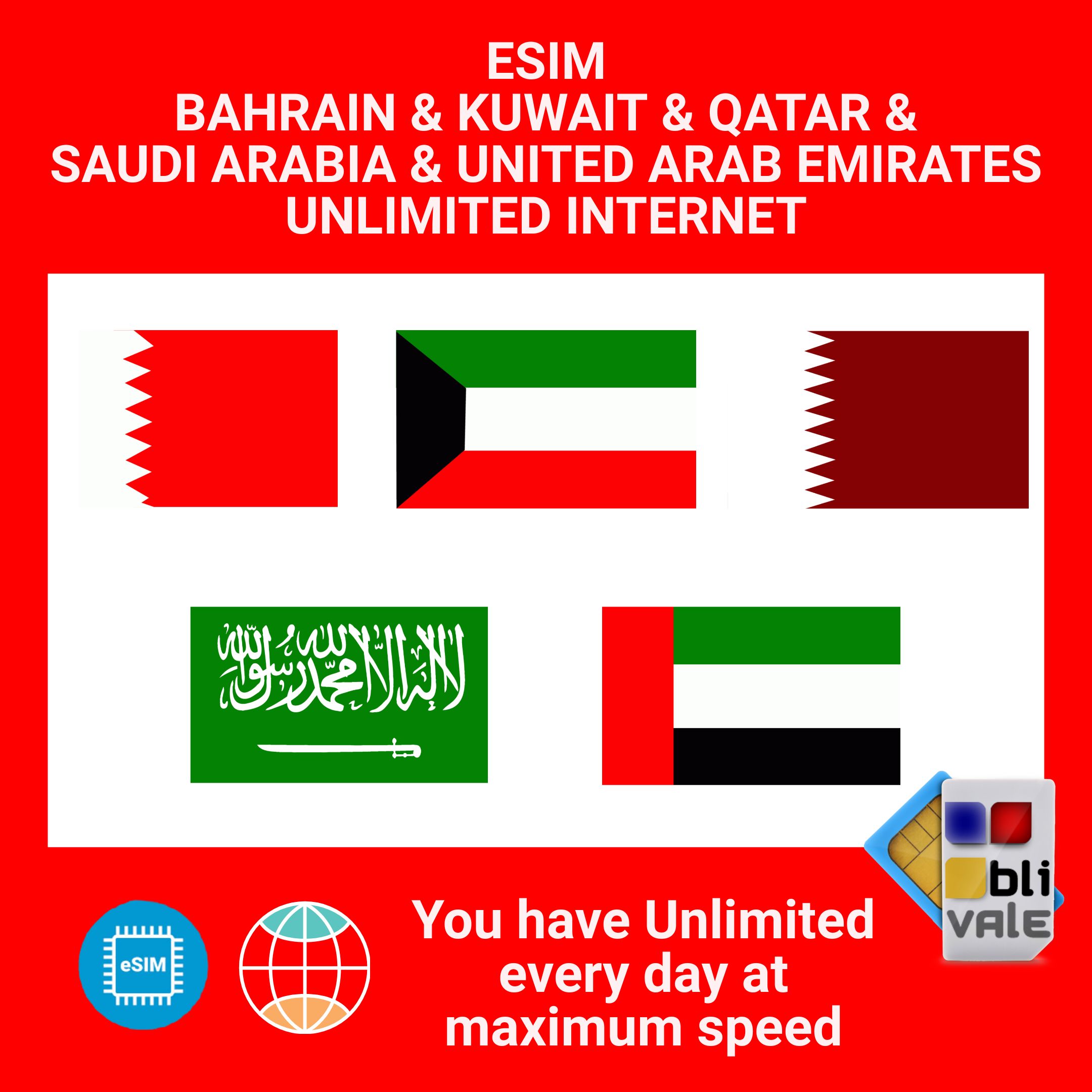 eSIM for Bahrain & Kuwait & Qatar & Saudi Arabia & United Arab Emirates ...