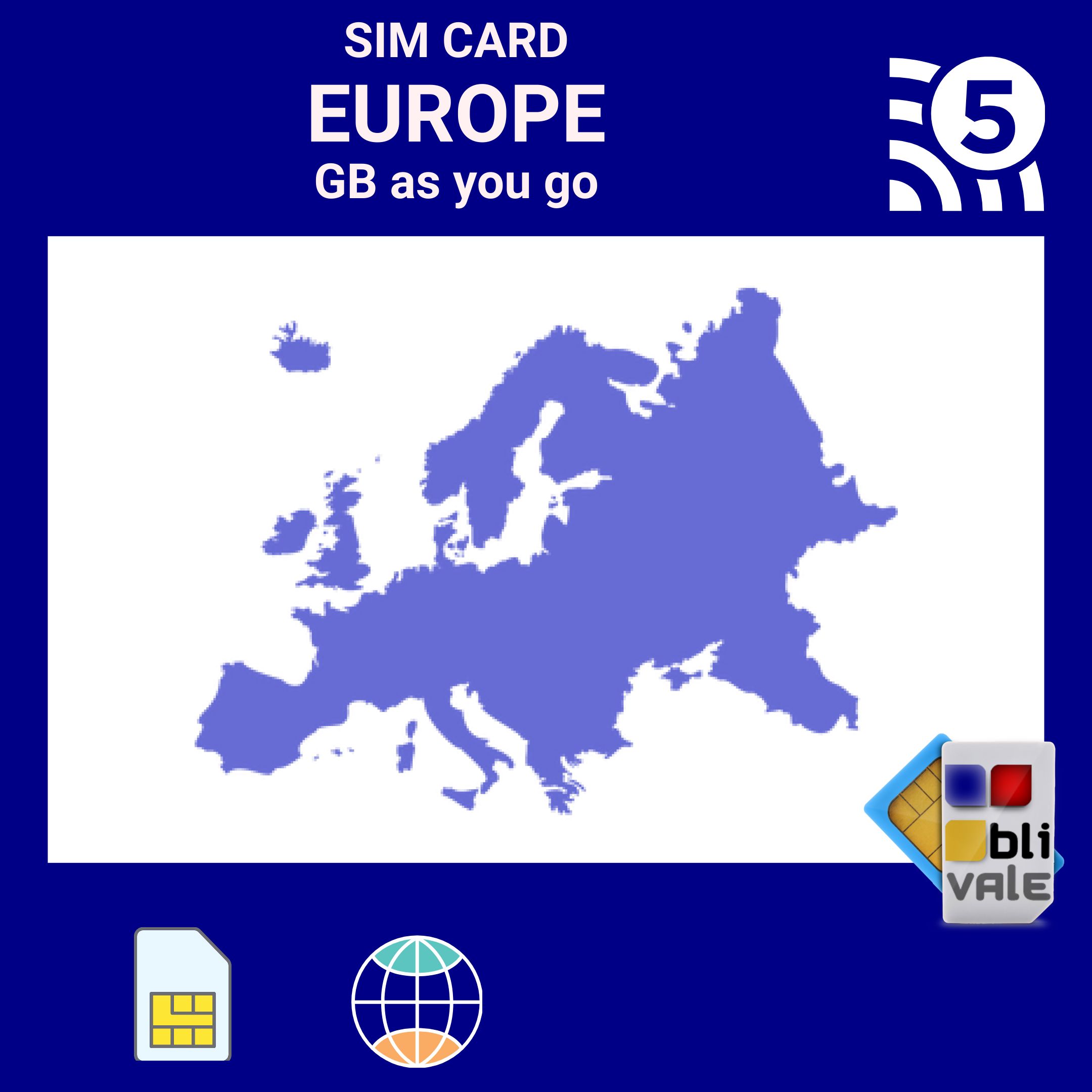 SIM CARD Europe 5G with pay-as-you-go data package in GB