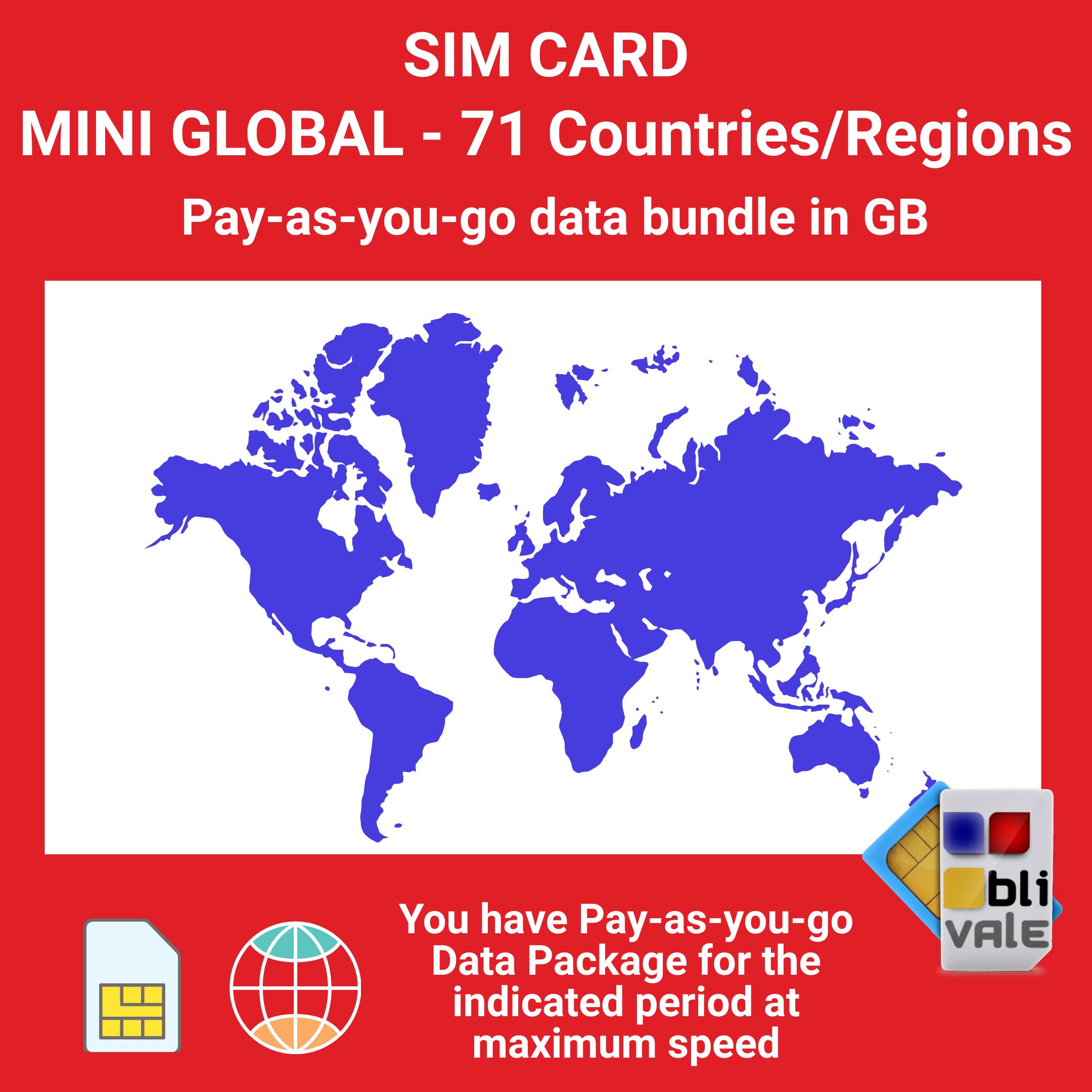 Tarjeta SIM BLIVALE MINI GLOBAL 5G con paquete de datos prepago en GB ...